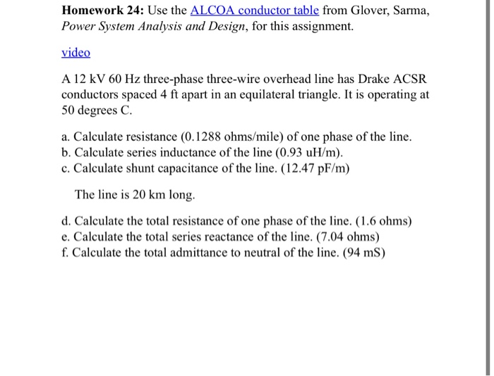Solved Homework 24: Use the ALCOA conductor table from | Chegg.com