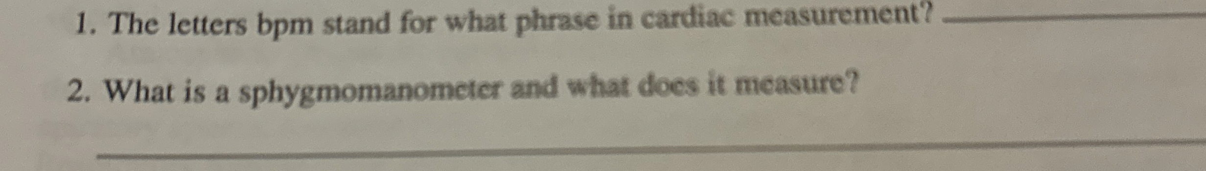Solved The letters bpm stand for what phrase in cardiac | Chegg.com
