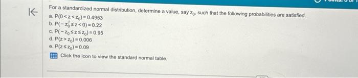 Solved For a standardized normal distribution, determine a | Chegg.com