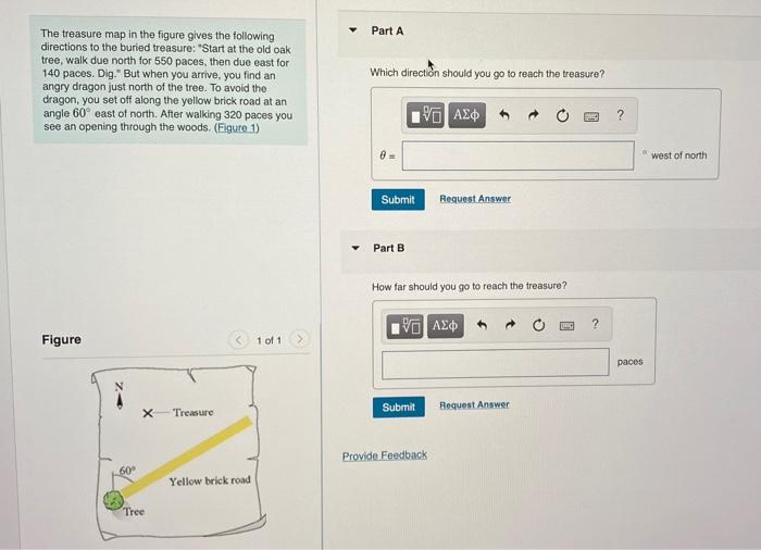 Solved The treasure map in the figure gives the following | Chegg.com