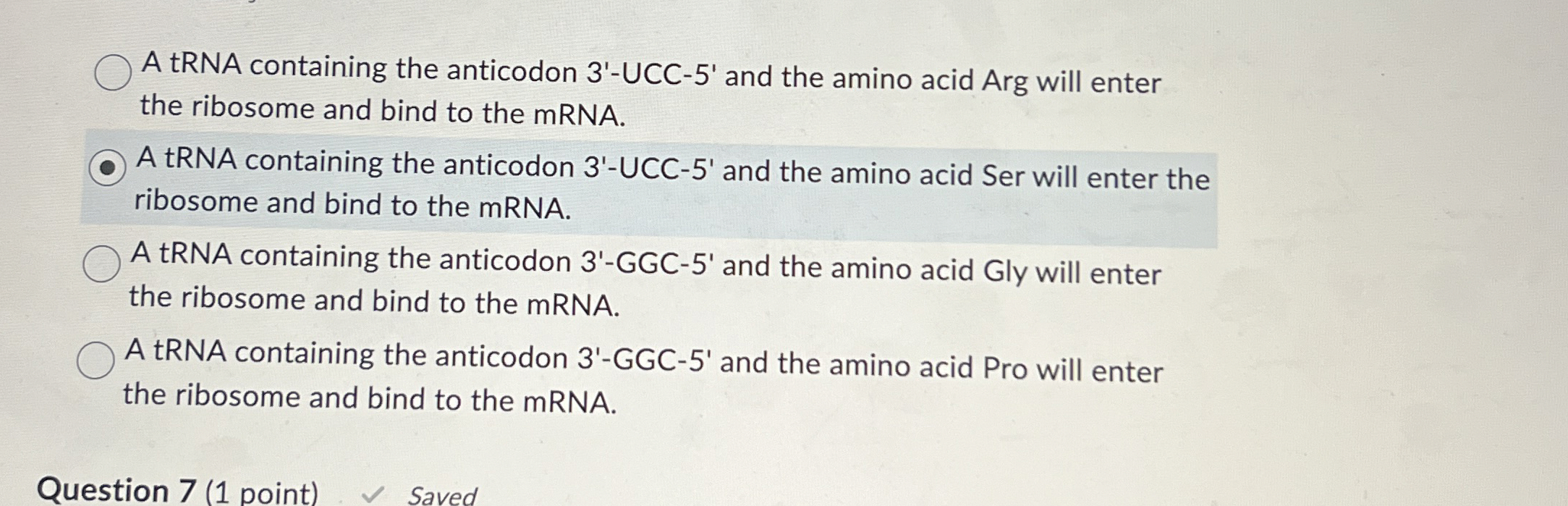 Solved A tRNA containing the anticodon 3'-UCC-5' ﻿and the | Chegg.com
