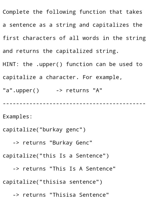 Solved write a definition of program that capitalizes the | Chegg.com