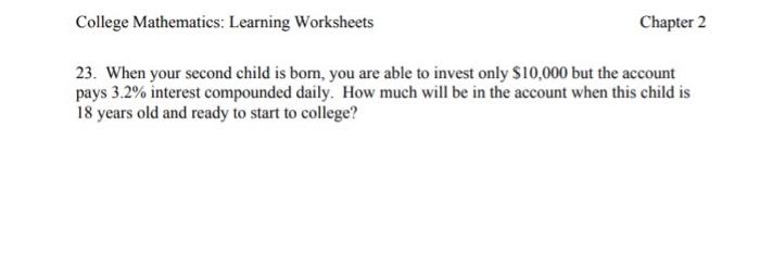 Solved College Mathematics: Learning Worksheets Chapter 2 | Chegg.com