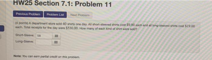 Solved HW25 Section 7.1: Problem 11 Previous Problem Problem | Chegg.com