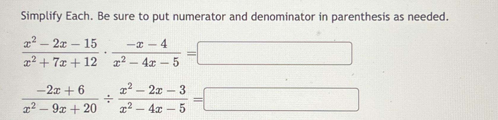 Solved Simplify Each. Be sure to put numerator and | Chegg.com