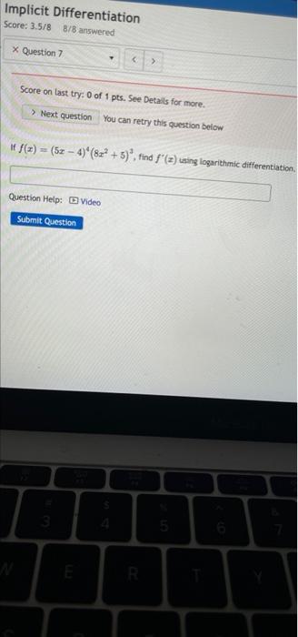 Solved mpic Score: 3.5/8 entiation 8/8 answered x Question 2 | Chegg.com