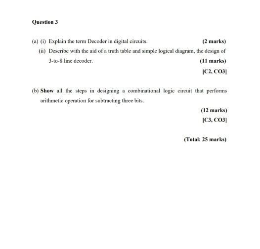 Solved Question 3 (a) () Explain the term Decoder in digital | Chegg.com
