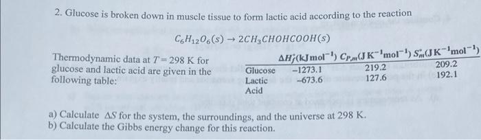 Solved 2. Glucose is broken down in muscle tissue to form | Chegg.com