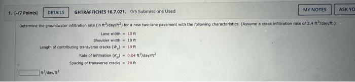 Solved Determine the groundwater infiltrabon rate { in | Chegg.com
