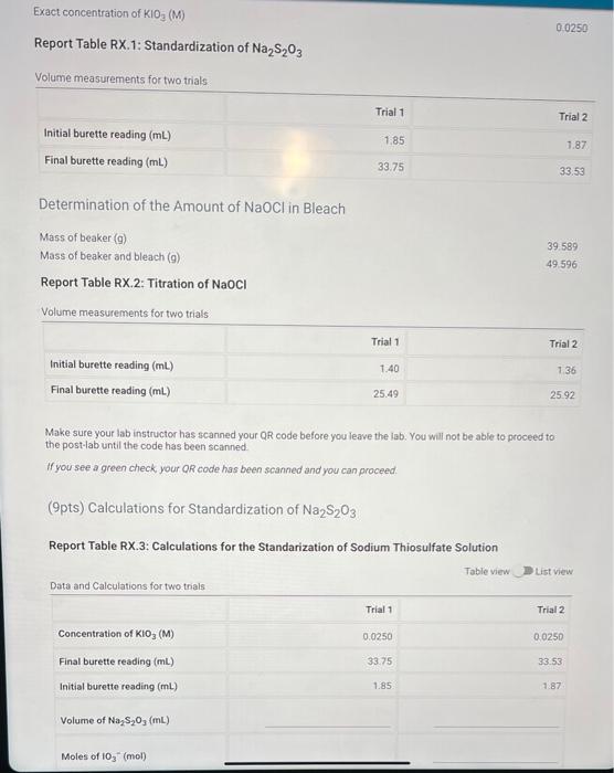 Solved 1. For the standardization procedure, calculate the | Chegg.com