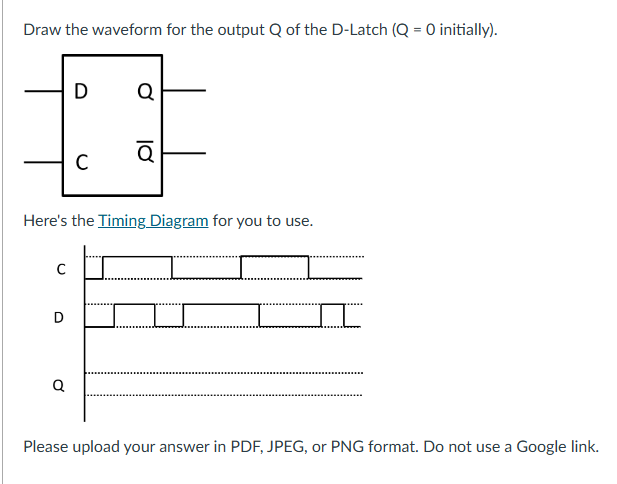 Solved Draw the waveform for the output Q of the D -Latch | Chegg.com