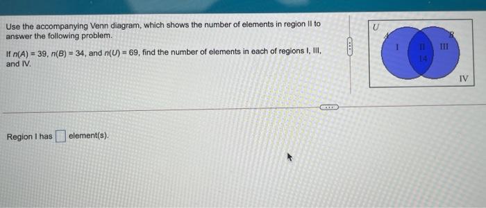 Solved Find the number of elements in each of regions I,III, | Chegg.com