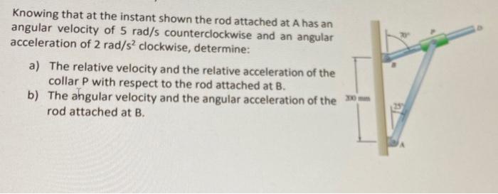 Solved Knowing that at the instant shown the rod attached at | Chegg.com