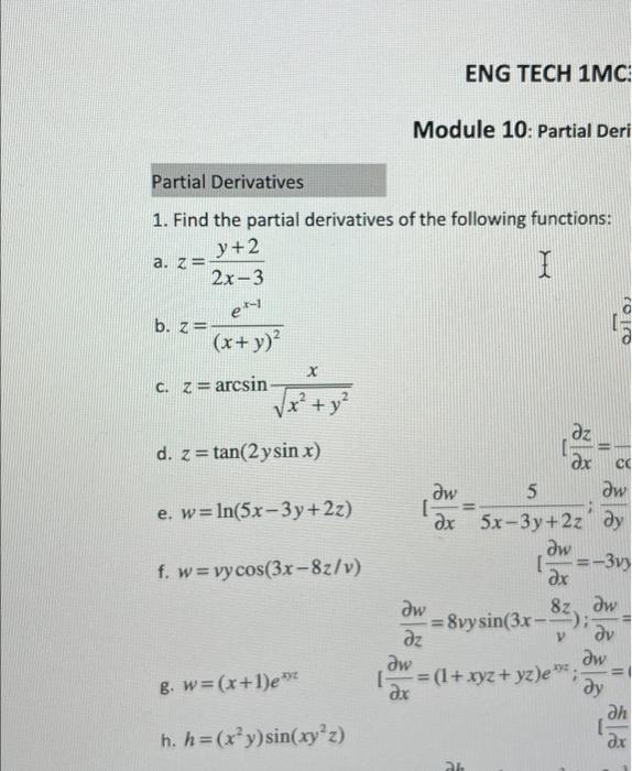 Solved ENG TECH 1MC Module 10: Partial Deri Partial | Chegg.com