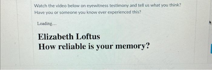 Solved Watch the video below on eyewitness testimony and | Chegg.com