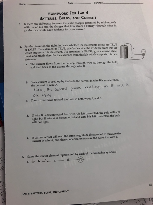 Solved - Name Partners Date HOMEWORK FOR LAB 4 BATTERIES, | Chegg.com