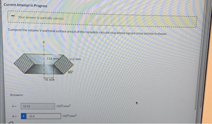 Solved Compute the volume V and total surface area A of the | Chegg.com