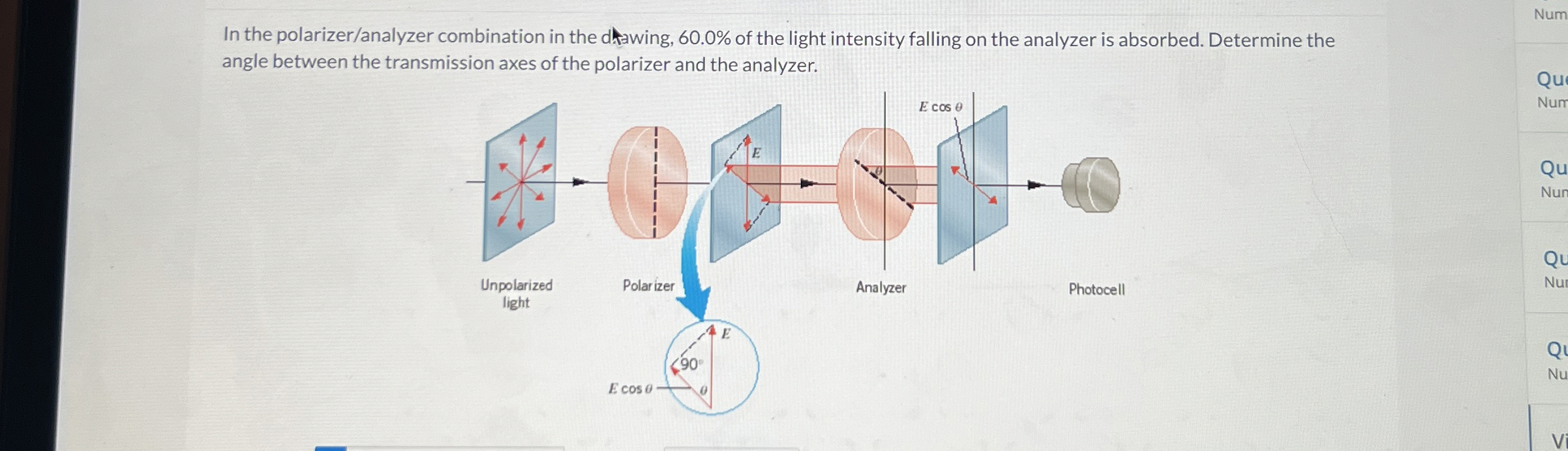 Solved In the polarizer/analyzer combination in the dawing, | Chegg.com
