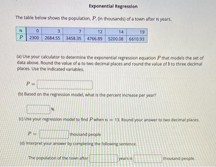 Solved Exponential Regression The table below shows the | Chegg.com