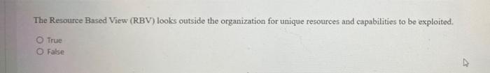 The Resource Based View (RBV) looks outside the | Chegg.com