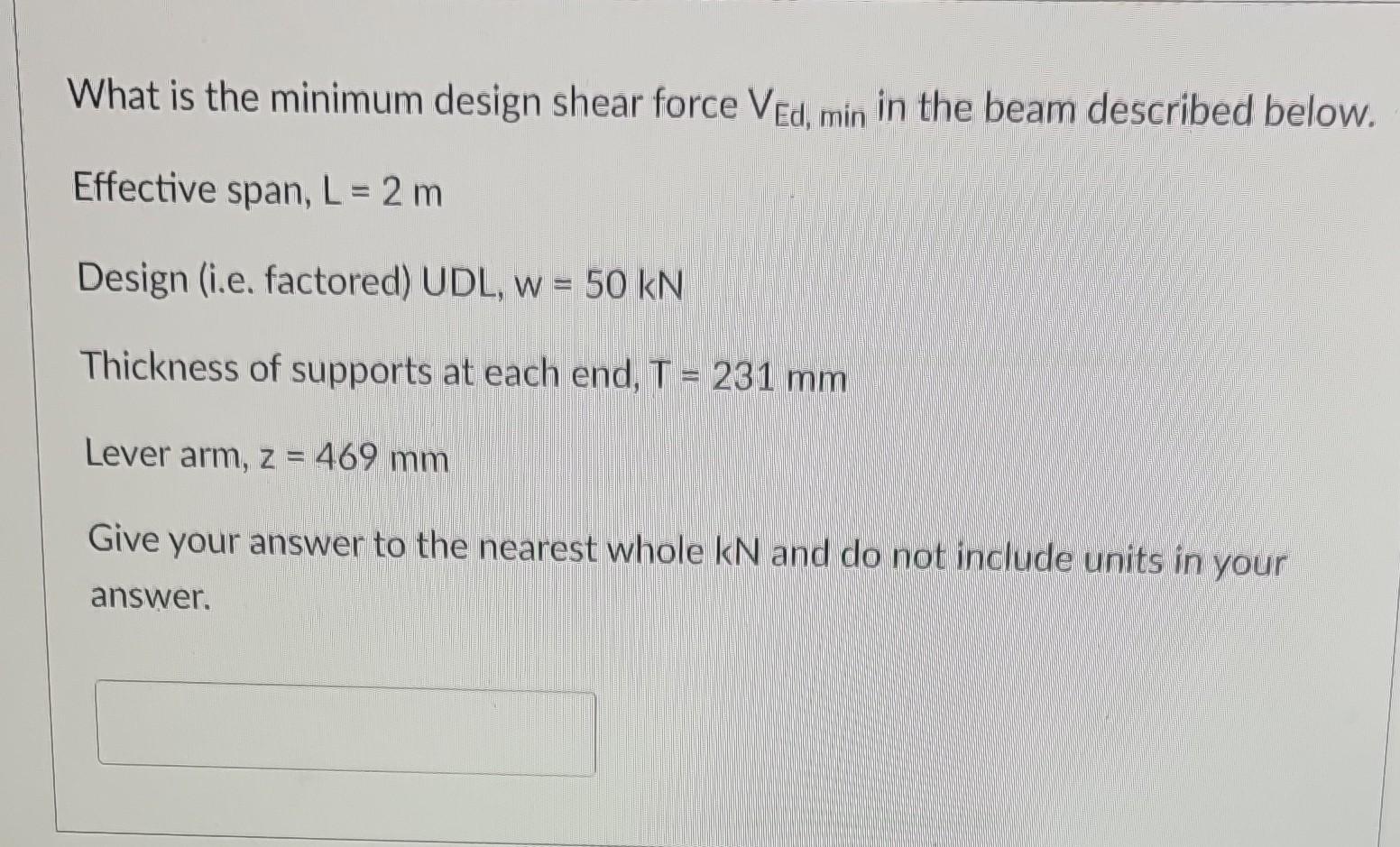Solved What is the minimum design shear force VEd, min in | Chegg.com