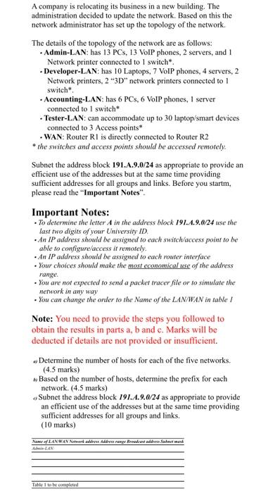 Solved A company is relocating its business in a new | Chegg.com