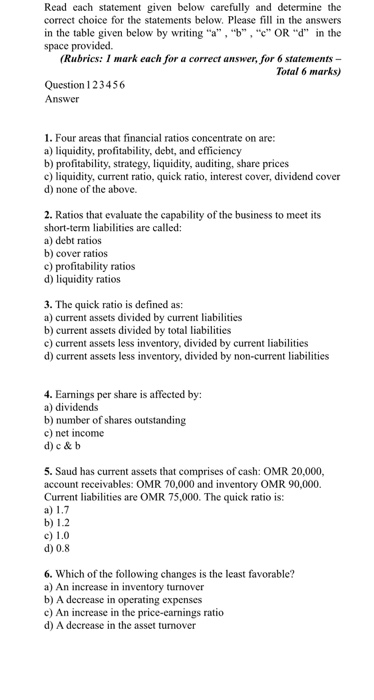 Solved Read each statement given below carefully and | Chegg.com