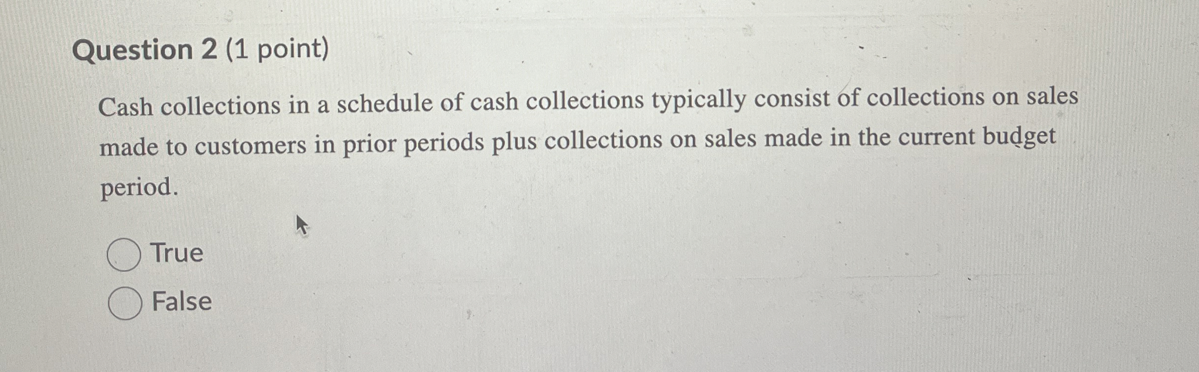 Solved Question 2 (1 ﻿point)Cash collections in a schedule | Chegg.com