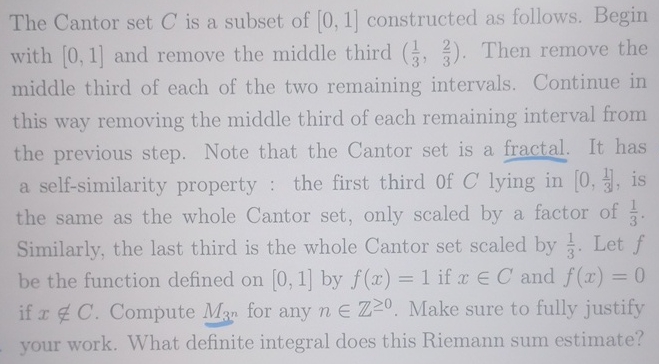 Solved The Cantor set C ﻿is a subset of 0,1 ﻿constructed as | Chegg.com