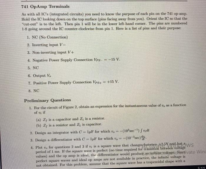 Solved 741 Op Amp Terminals As with all IC's (integrated | Chegg.com