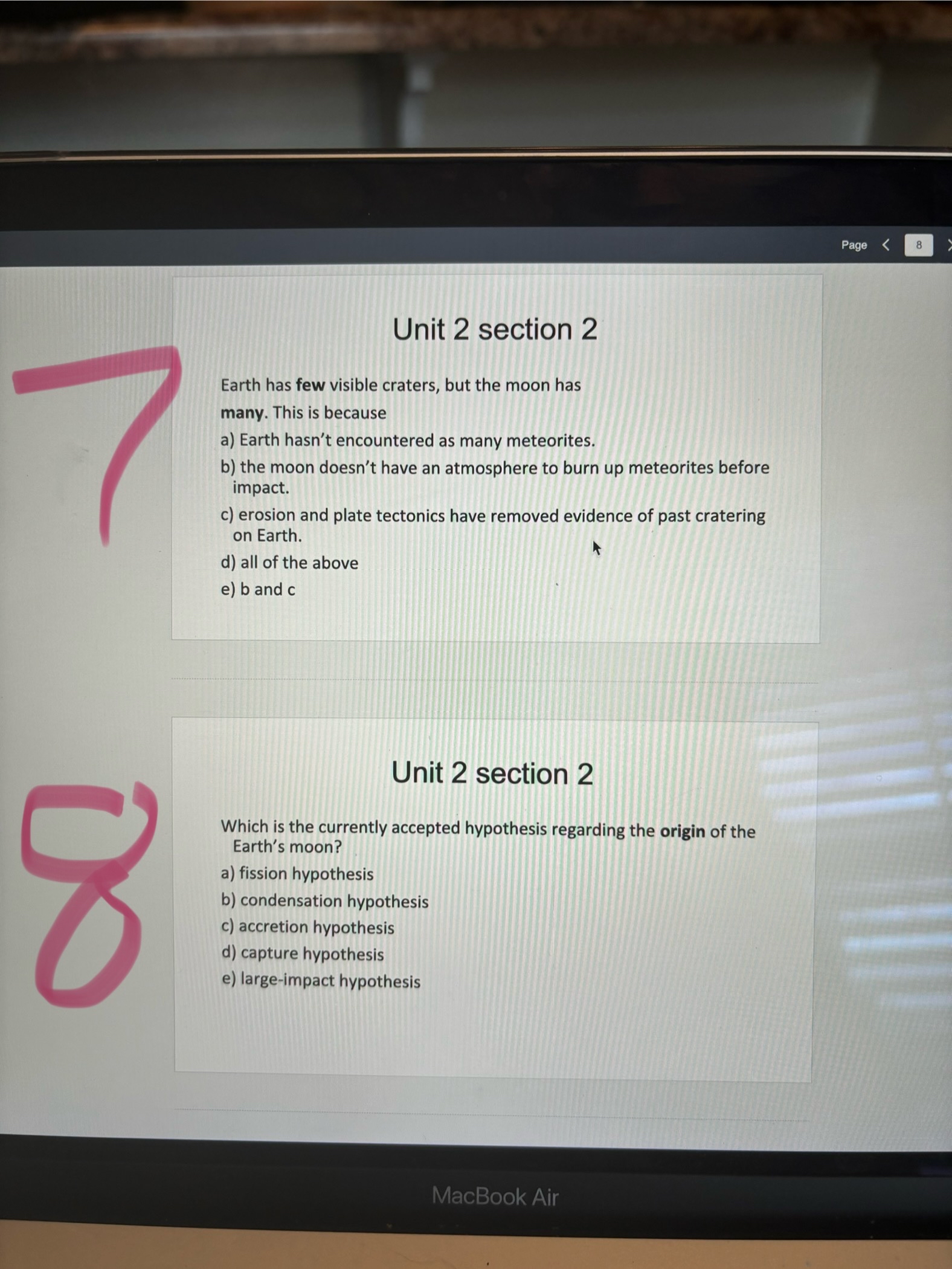 Solved Unit 2 ﻿section 2Earth has few visible craters, but | Chegg.com