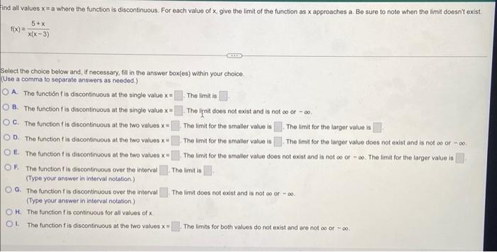Solved find all values x= a where the function is | Chegg.com