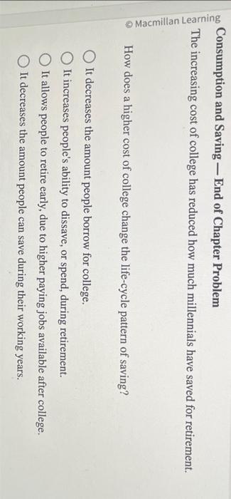 Solved Consumption and Saving - End of Chapter Problem The | Chegg.com