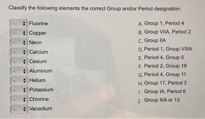 Solved Classify the following elements the correct Group | Chegg.com