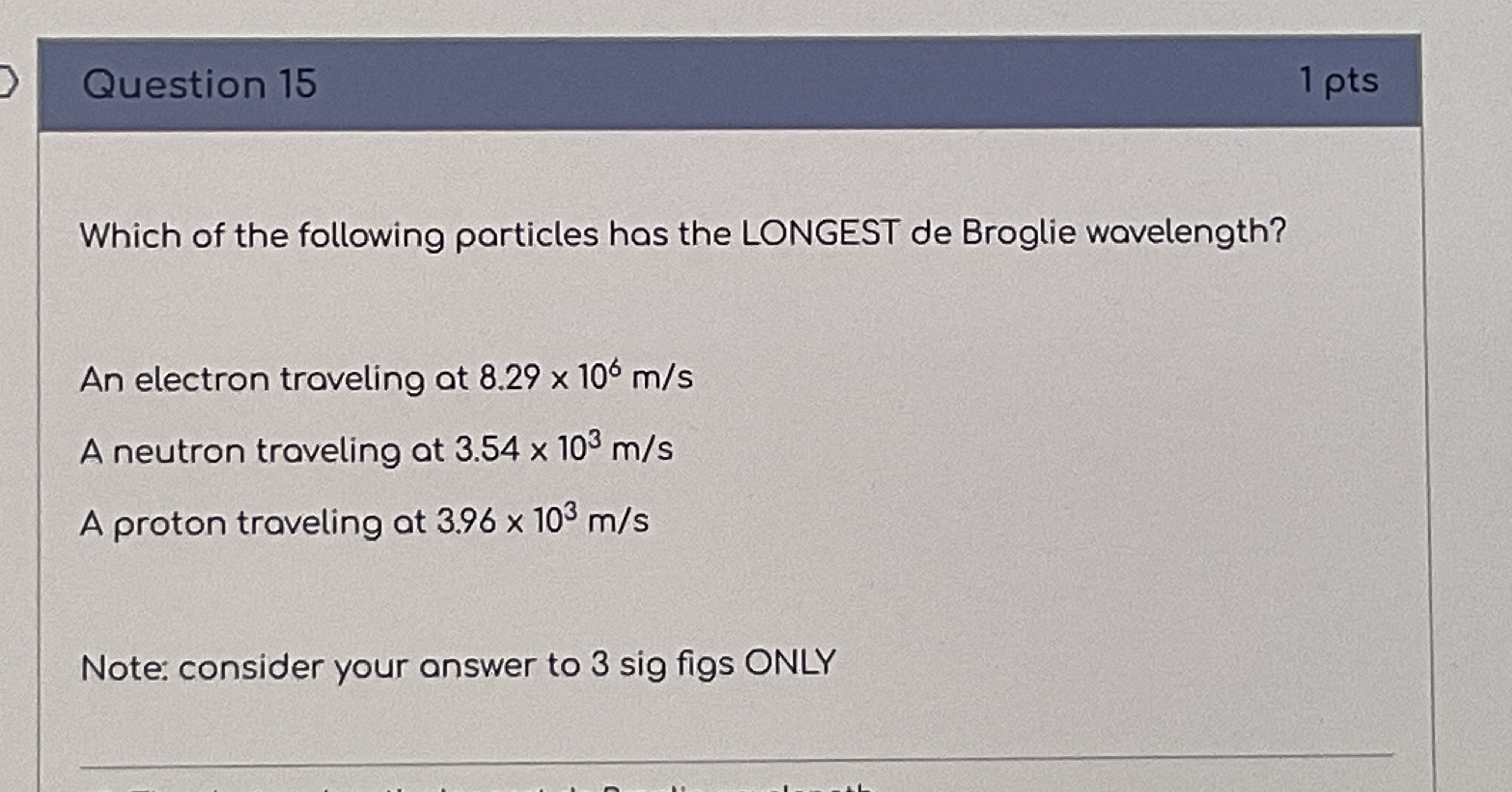 Solved Question 15Which of the following particles has the | Chegg.com