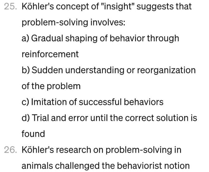 Solved Köhler's concept of "insight" suggests that | Chegg.com