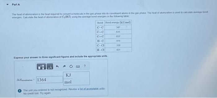 Solved Part A The heat of atomization is the heat required | Chegg.com
