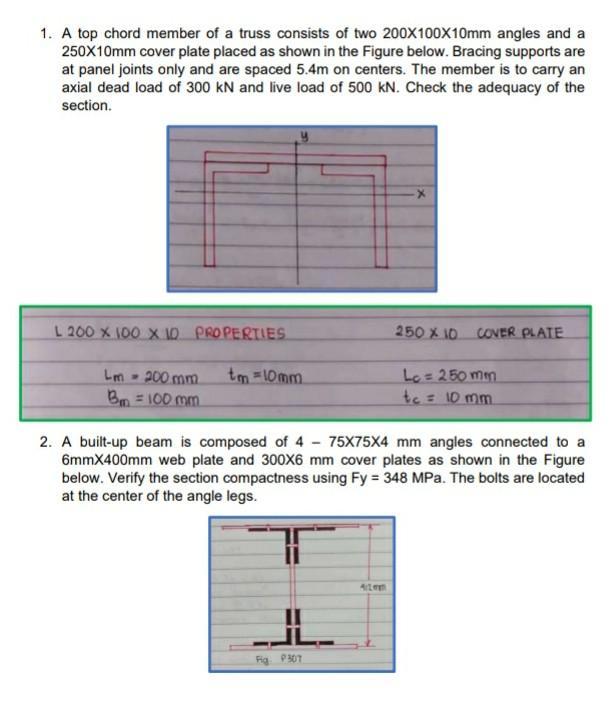 Solved 1. A top chord member of a truss consists of two | Chegg.com
