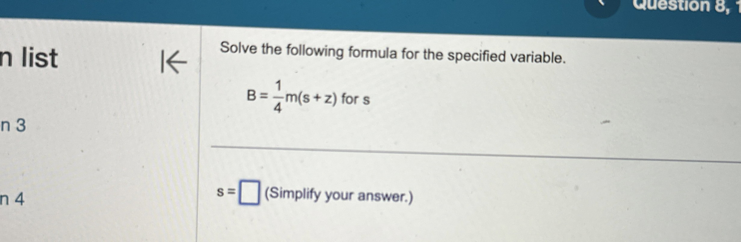 Solved Solve the following formula for the specified | Chegg.com