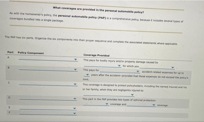 Solved What coverages are provided in the personal | Chegg.com