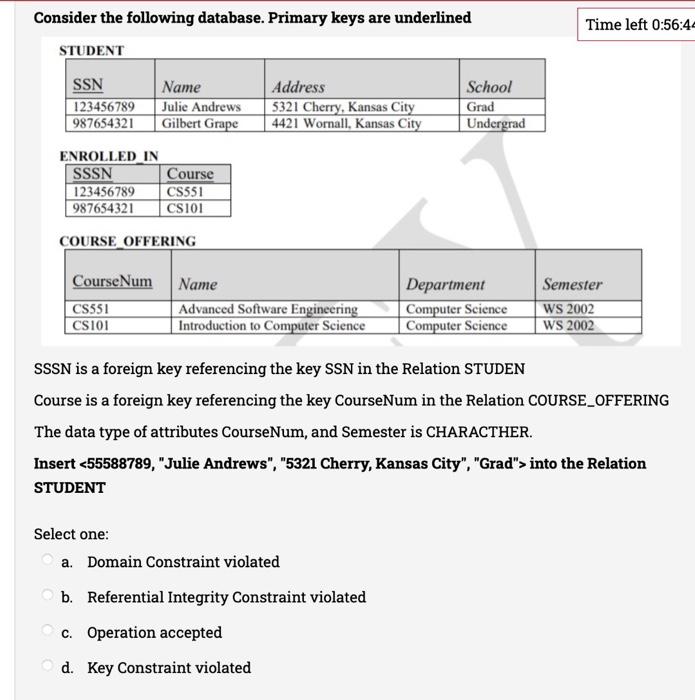 Solved Consider the following database. Primary keys are | Chegg.com