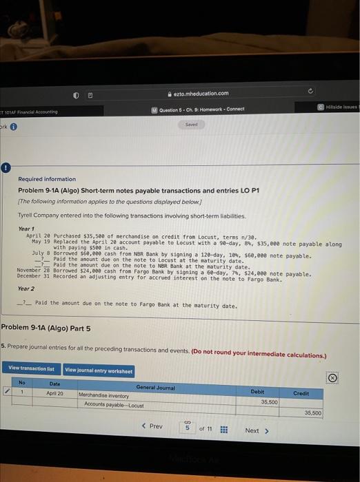 Solved Required information Problem 9-1A (Algo) Short-term | Chegg.com
