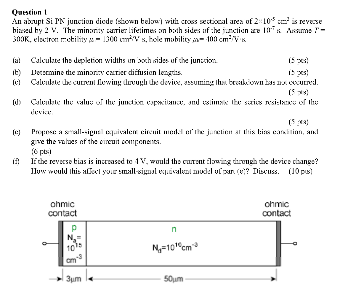 Solved Question 1An abrupt Si PN-junction diode (shown | Chegg.com