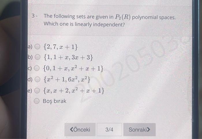 Solved 3. The following sets are given in P2(R) polynomial | Chegg.com