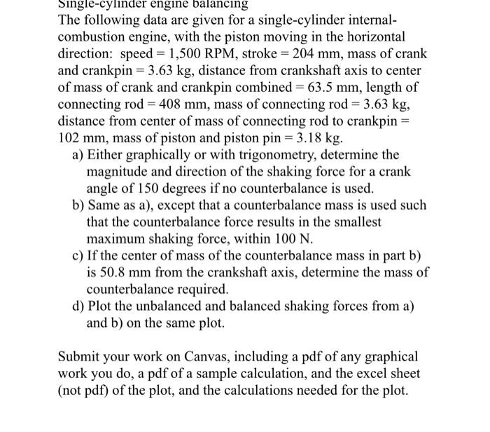 Solved Single-cylinder engine balancing The following data | Chegg.com