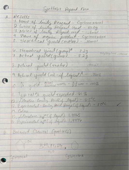 Solved Synthesis of Cyclohexene - Synthesis ReportI want to | Chegg.com