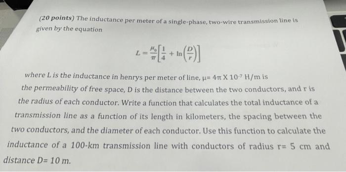 Solved 20 Points The Inductance Per Meter Of A