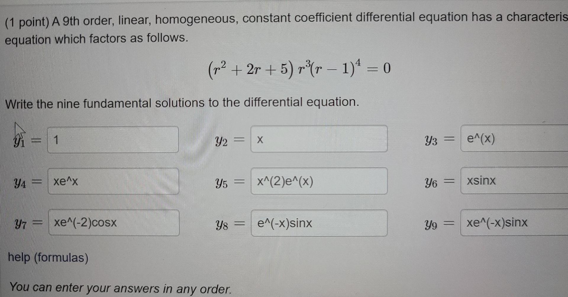 Solved (1 point) A 9th order, linear, homogeneous, constant | Chegg.com