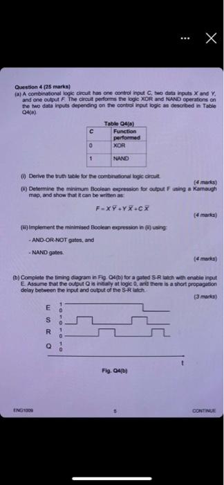 Solved Question 4 (25 marks) (a) A combinational logic | Chegg.com