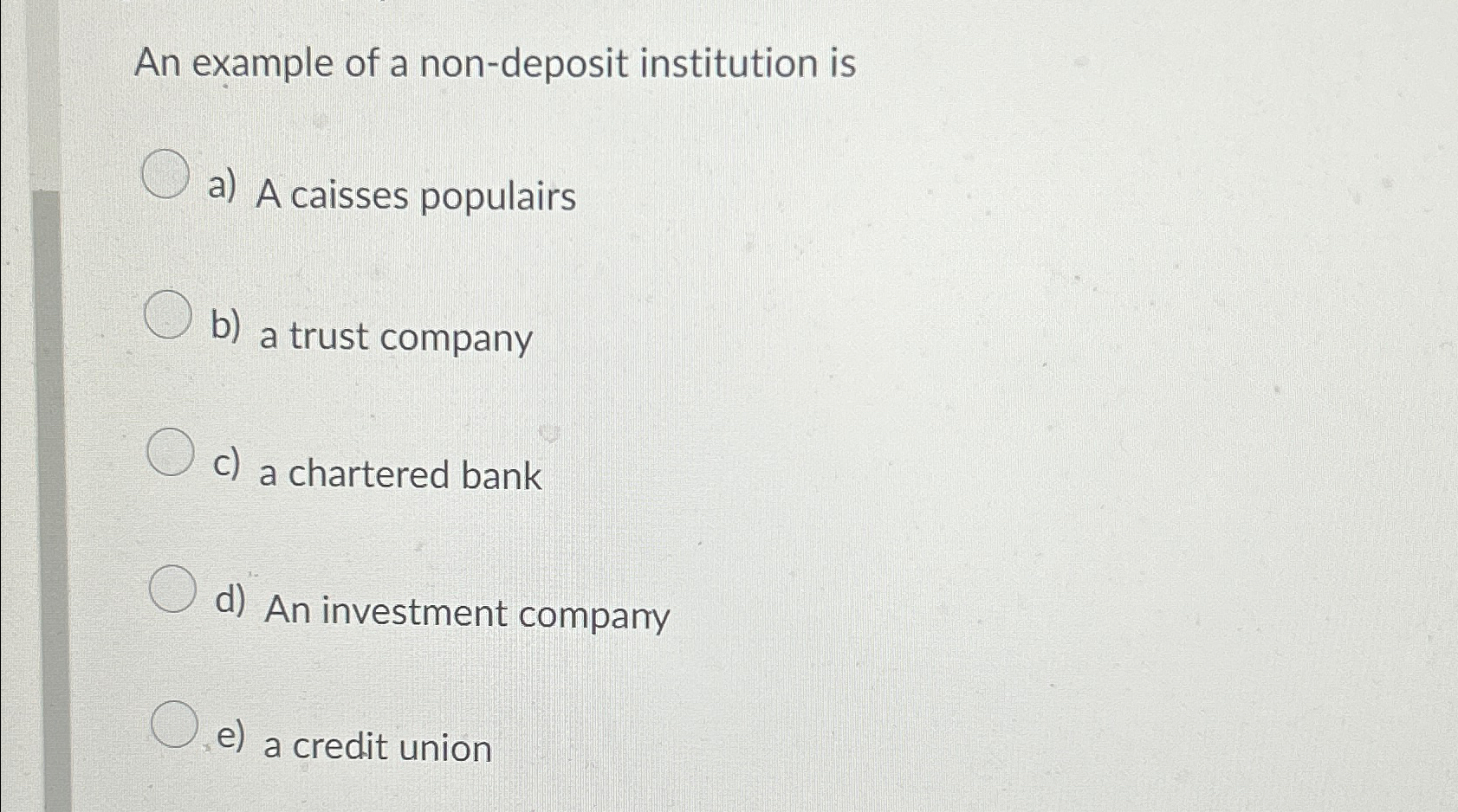 Solved An example of a non-deposit institution isa) ﻿A | Chegg.com